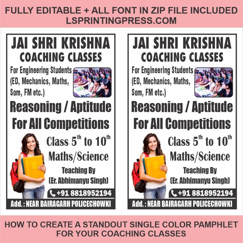 Create a Standout Single Color Pamphlet for Your Coaching Classes - L S ...